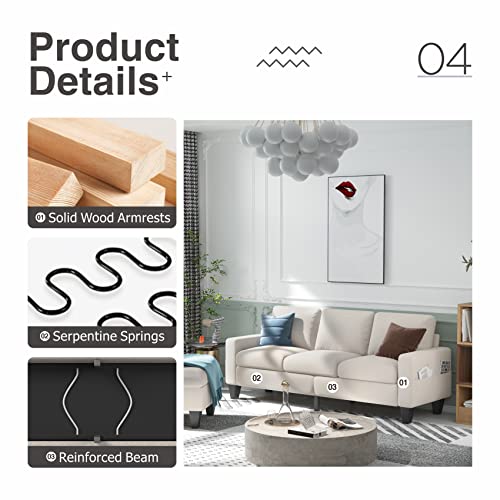 Beige Sectional Sofa Couch L Shaped Couchs with Ottoman Convertible 3 Seat Sofas for Living Room Small Space Apartment, Ottoman with Storage Space