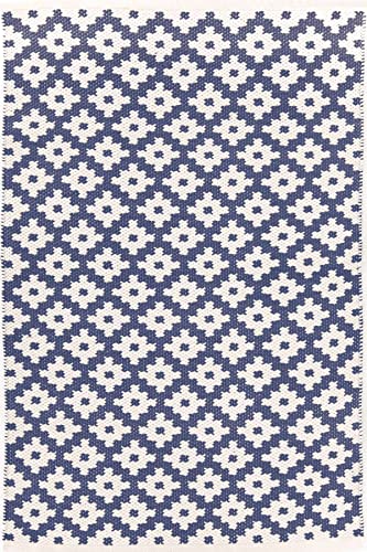 Dash and Albert Samode Indoor/Outdoor Area Rug - 2.5' x 12' Runner Denim & Ivory Diamond Handwoven Washable Accent Rug - Durable, Fade Resistant, High Traffic