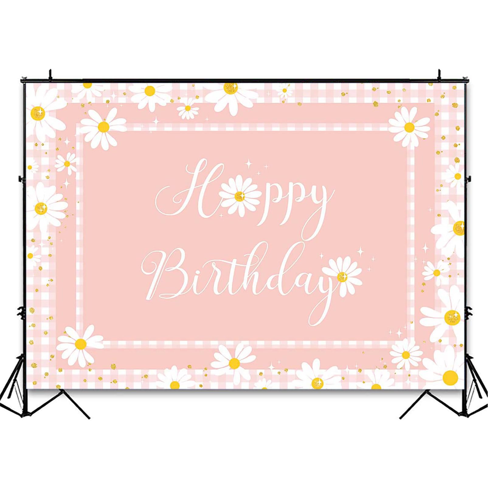 Avezano Daisy Backdrop Cute Daisy Birthday Party Decorations Floral Photo Background for Kids Birthday Party Retro Boho Groovy Theme Bday Cake Table Banner Supplies (Pink, 7x5ft)