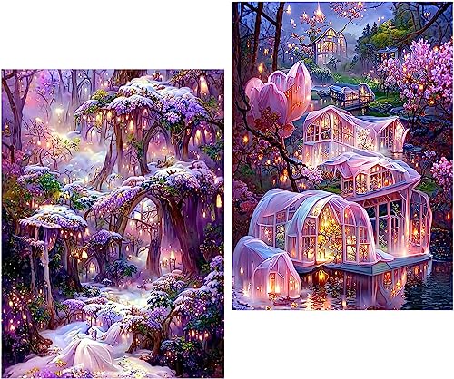 GemZono 2 Pack Diamond Painting Kits for Adults&Kids DIY 5D Diamond Art Paint with Round Diamonds Full Drill Gem Art Painting Kit for Home Wall Decor Gifts(12x16inch/30Ć40cm)
