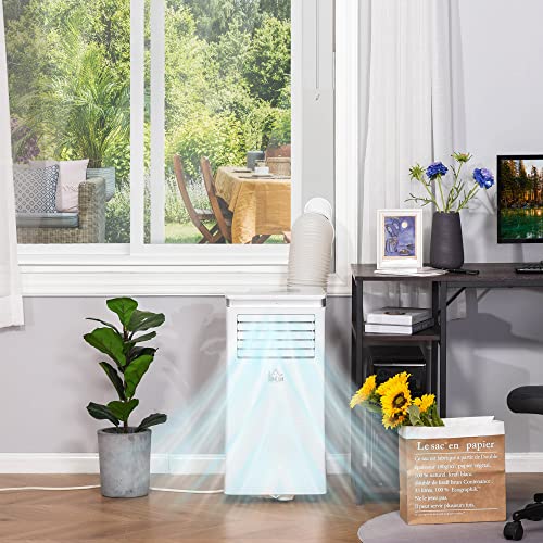 HOMCOM 10000 BTU Mobile Portable Air Conditioner for Home Office Cooling, Dehumidifier, and Ventilating with Remote Control, White
