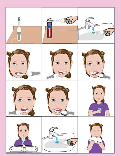 Girls Tooth Brushing HOM ABA/OT Approved Step-by-Step Laminated 9X12 Chart for Kids with Autism or Special Needs. Helps with Independence and self Care. PECS, Autism, Visual Schedules