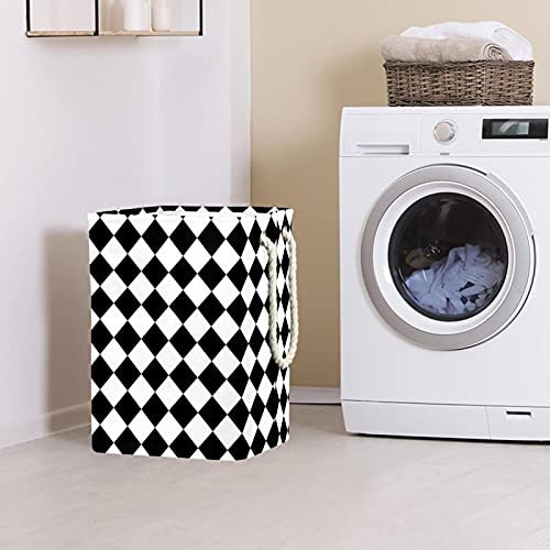 Art Black White Square Checkerboard Large Laundry Hamper With Easy Carry Handle, Waterproof Collapsible Laundry Basket For Storage Bins Kids Room Home Organizer