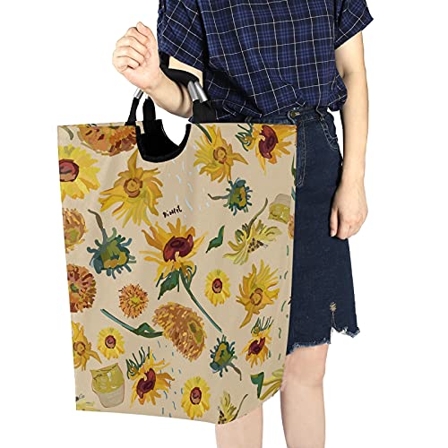 Poeticcity Van Gogh Style Sunflowers Laundry Hamper Basket Bucket, Foldable Dirty Clothes Bag, Waterproof Fabric Washing Bin, Toy Storage with Handles for Bathroom Bedroom