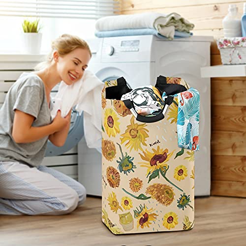 Poeticcity Van Gogh Style Sunflowers Laundry Hamper Basket Bucket, Foldable Dirty Clothes Bag, Waterproof Fabric Washing Bin, Toy Storage with Handles for Bathroom Bedroom