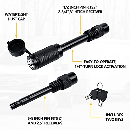 Cenipar Trailer Hitch Coupler Locking Pin 1/2 Inch and 5/8 Inch Set for Truck Car and Boat Fits 1.25", 2" and 2.5" Receivers Class III IV Hitches Towing Locks