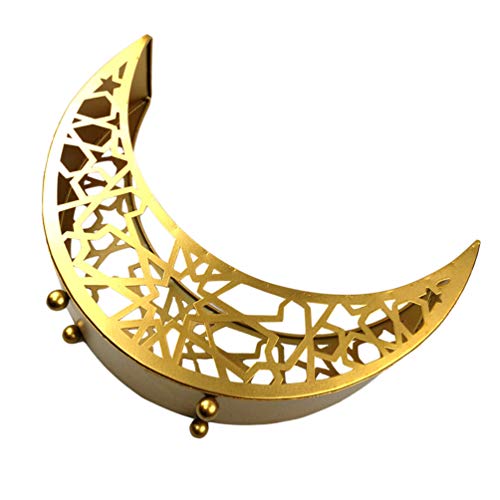 PRETYZOOM Crescent Moon Tray Ramadan Eid Mubarak Trays Platters Moon Dinner Plate Tableware Dessert Food Serving Tray Ramadan Muslim Islamic Party Supply Golden