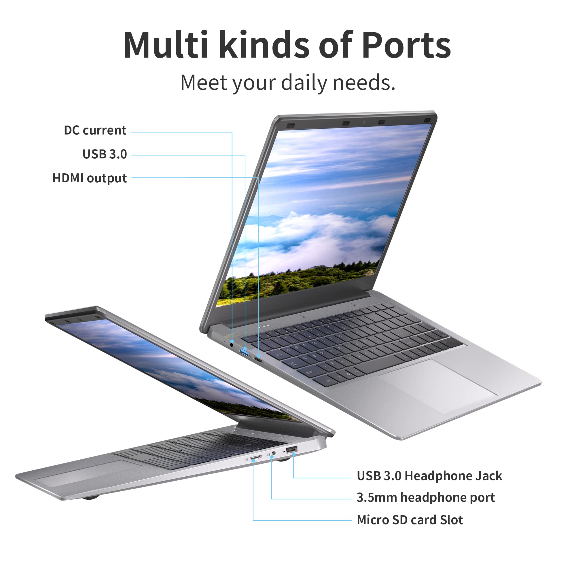 SGIN Laptop 4GB DDR4 128GB SSD, 15.6 Inch Windows 11 Laptops with Celeron Processor(Up to 2.5GHz), FHD 1920x1080 IPS, 2xUSB 3.0, Dual Band WiFi, Bluetooth