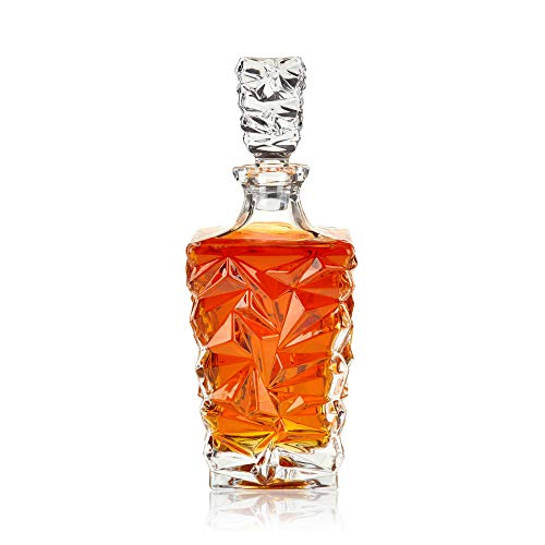 Viski Prism Whiskey Decanter, Lead-Free Crystal Liquor Carafe, Stylish Barware, Set of 1, 850 ml