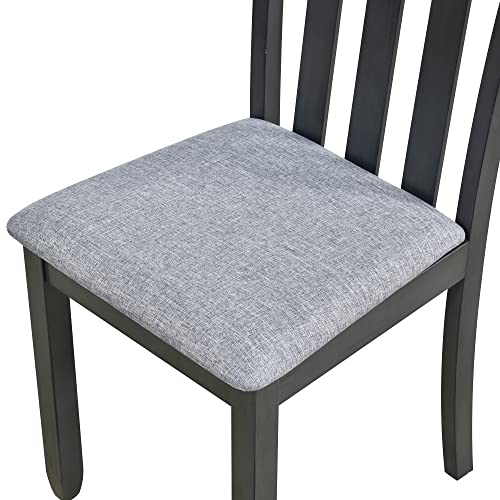 Lepfun Round Extendable Chairs, 4 Person, Wooden Kitchen Home Room (Grey), 5 Pieces Dining Table Set 1