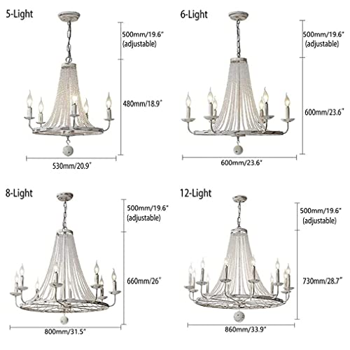 TPMAFF Vintage Chandelier Boho Style Wagon Wheel Chandelier, Shabby Chic Antique White Chandelier, Crystal Hanging Beads and Spa