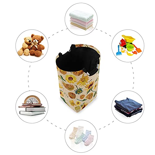 Poeticcity Van Gogh Style Sunflowers Laundry Hamper Basket Bucket, Foldable Dirty Clothes Bag, Waterproof Fabric Washing Bin, Toy Storage with Handles for Bathroom Bedroom