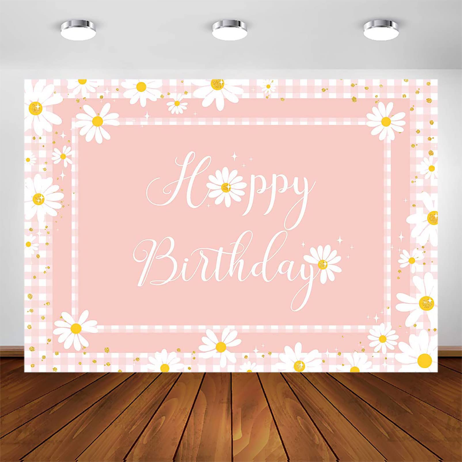 Avezano Daisy Backdrop Cute Daisy Birthday Party Decorations Floral Photo Background for Kids Birthday Party Retro Boho Groovy Theme Bday Cake Table Banner Supplies (Pink, 7x5ft)