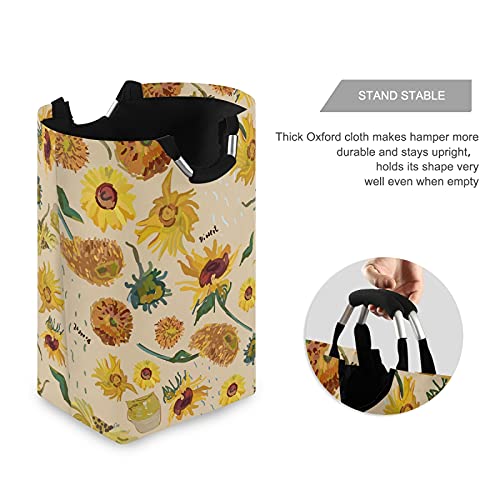 Poeticcity Van Gogh Style Sunflowers Laundry Hamper Basket Bucket, Foldable Dirty Clothes Bag, Waterproof Fabric Washing Bin, Toy Storage with Handles for Bathroom Bedroom