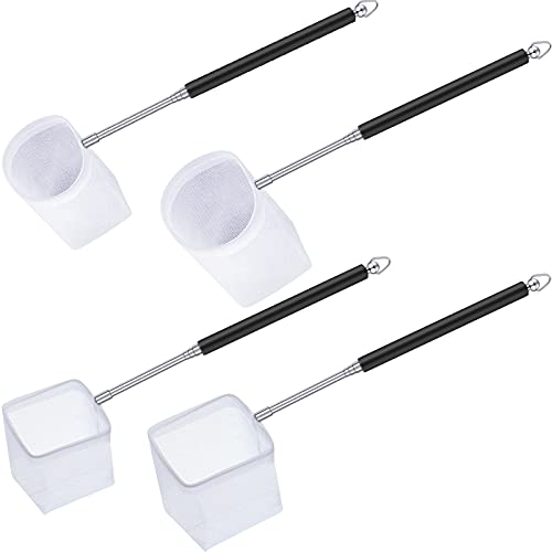 4 Pieces Fish Tank Shrimp Net Extendable Handle Shrimp Net Aquarium Stainless Steel Small Fishing Net Fish Shrimp Skimming Net with Adjustable Handle for Aquarium Fish Tank Pond (Black)