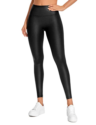 CRZ YOGA Butterluxe Matte Faux Leather Leggings for Women 26.5'' - No Front Seam High Waist Stretch Tights Pleather Pants Faux Leather Black Small