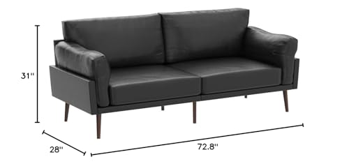Vonanda Black Upholstered Sofa, Faux Leather Sofa Couch, 72 Inch Black Couch for Living Room, Mid Century Modern Sofa, Office couch for small space, Apartment sofa, Condo, Loft, Bungalow, House, Black