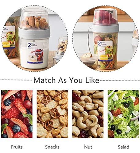 HeNai PETWEKAN Breakfast On The Go Cups,Yogurt Portable Cups Large Capacity Sealed Double Layer Food Container With Cereal Oatmeal or Fruit Container (310ml+360ml)