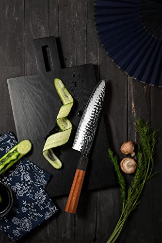 Chef Knife 8-Inch Handmade Forged Pro Japanese Sharp AUS10 High Carbon 3-layer Steel Kitchen Meat Vegetable Sushi Gyuto Cutting Cleaver Kitchen Chef Knife[Gift Box &Wooden Sheath]–Wooden Handle
