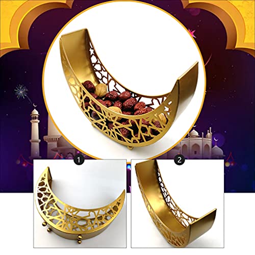PRETYZOOM Crescent Moon Tray Ramadan Eid Mubarak Trays Platters Moon Dinner Plate Tableware Dessert Food Serving Tray Ramadan Muslim Islamic Party Supply Golden
