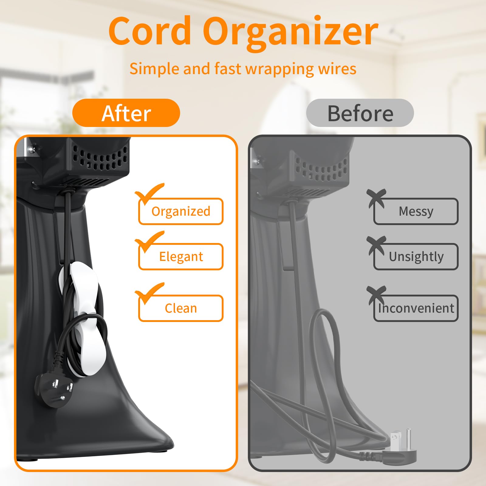 YIPVER Cord Organizer for Kitchen Appliances, 9 Pack Cords Winder Wrapper Appliance Holder Storage Home Hider on Coffee Maker, Air Fryer, Mixer, Toaster., YH-001#