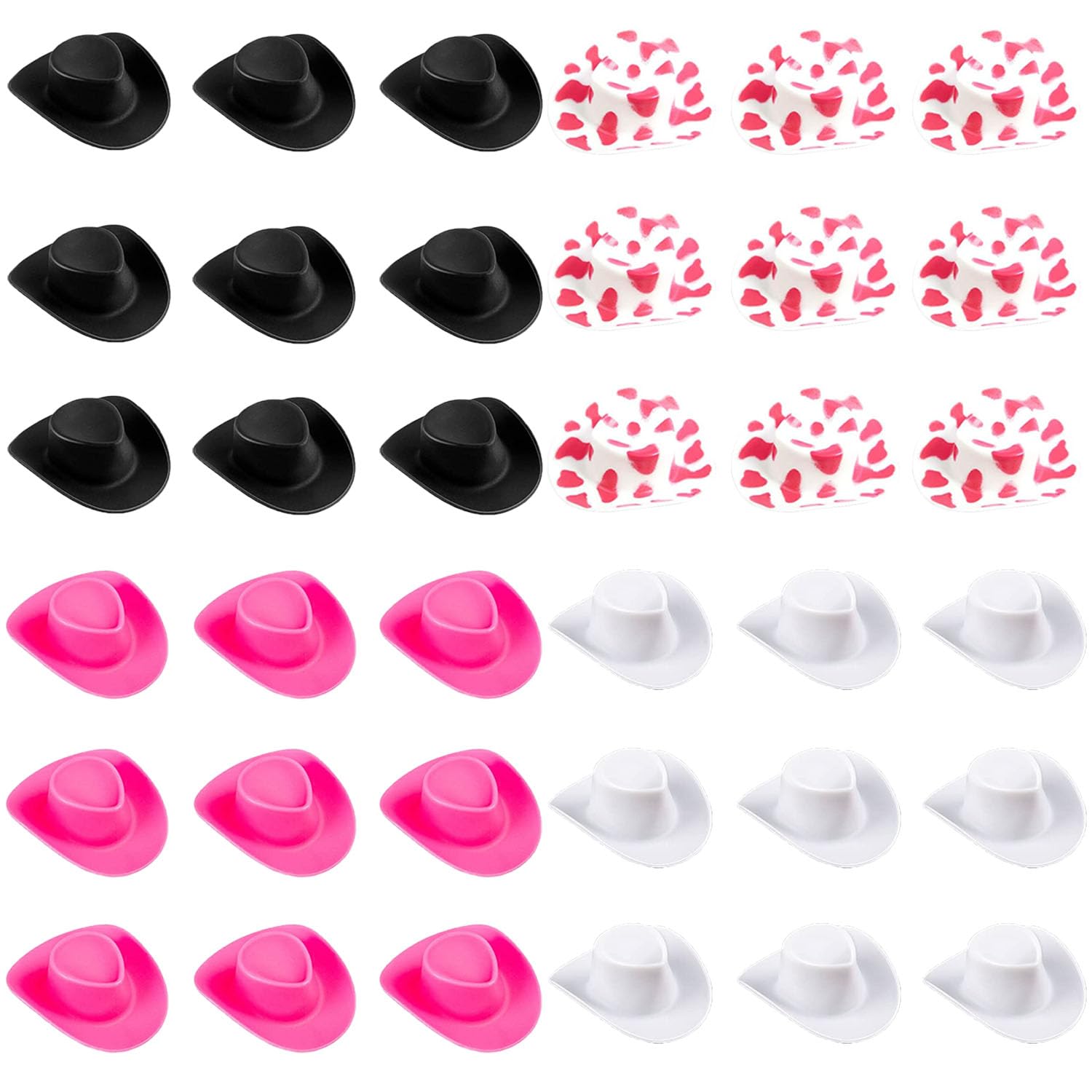 36 Pieces Plastic Mini Western Cowboy Cowgirl Hat Miniature Cute Doll Hat Party Dress Hat for Dollhouse Decoration(Pink, White, Brown, Black)
