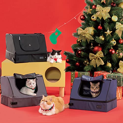 Petsfit Upgrade Travel Portable Cat Litter Box for Medium Cats & Kitties,Leak-Proof, Lightweight, Foldable (Black(with lid), 17" Lx13 Wx12.5 H)
