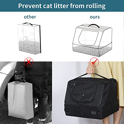 Petsfit Upgrade Travel Portable Cat Litter Box for Medium Cats & Kitties,Leak-Proof, Lightweight, Foldable (Black(with lid), 17" Lx13 Wx12.5 H)