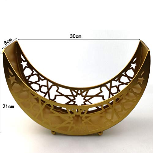 PRETYZOOM Crescent Moon Tray Ramadan Eid Mubarak Trays Platters Moon Dinner Plate Tableware Dessert Food Serving Tray Ramadan Muslim Islamic Party Supply Golden