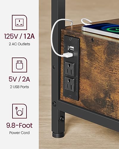 VASAGLE Lift Top Coffee Table with Storage Drawers and Charging Station, Coffee Table for Living Room with Lifting Top, Hidden Compartments and Open Shelf, Rustic Brown and Ink Black ULCT206B01