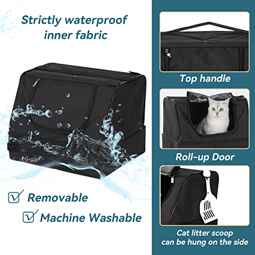 Petsfit Upgrade Travel Portable Cat Litter Box for Medium Cats & Kitties,Leak-Proof, Lightweight, Foldable (Black(with lid), 17" Lx13 Wx12.5 H)