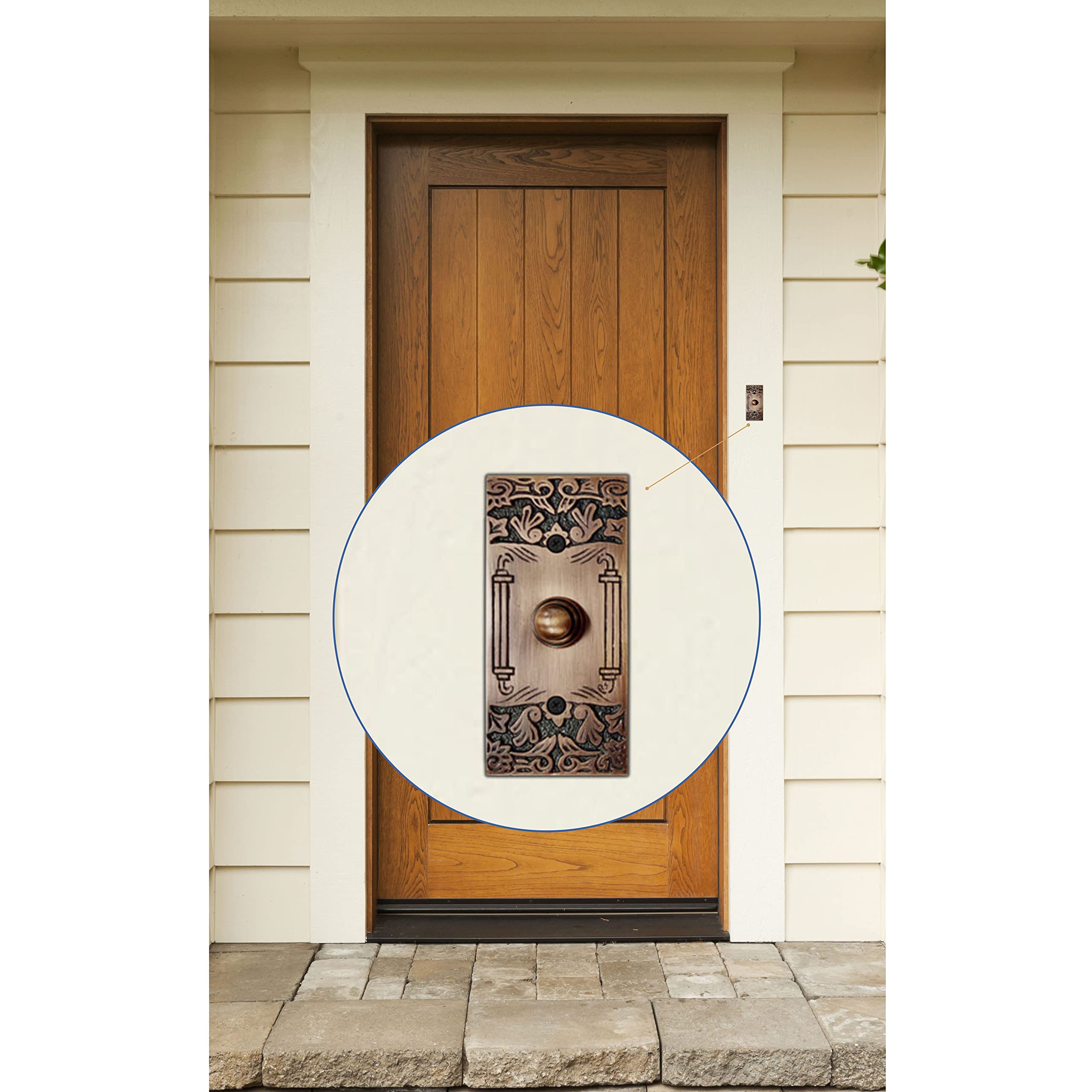 Akatva Doorbell Button with T Hinge Set – 2 Pieces Gate Hinges for Wooden Fences Heavy Duty – Bell Push Button – Doorbell Button Wired – Barn Hinges for Doors – Black Hinges – Antique Copper Finish