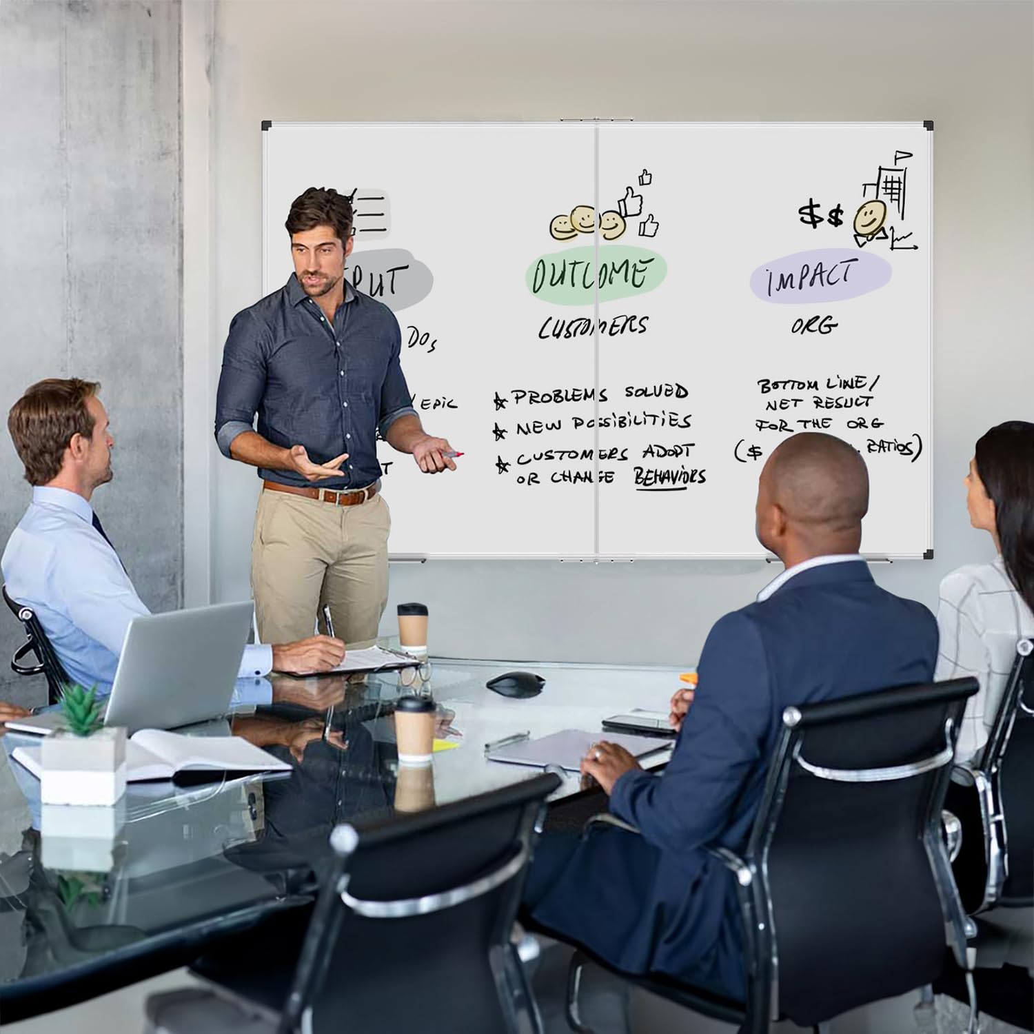 XBoard Dry Erase Board 60 x 48 Inch | Foldable Magnetic White Board for Wall with Marker Tray 5' x 4' | Aluminum Frame Folding Message Presentation Board