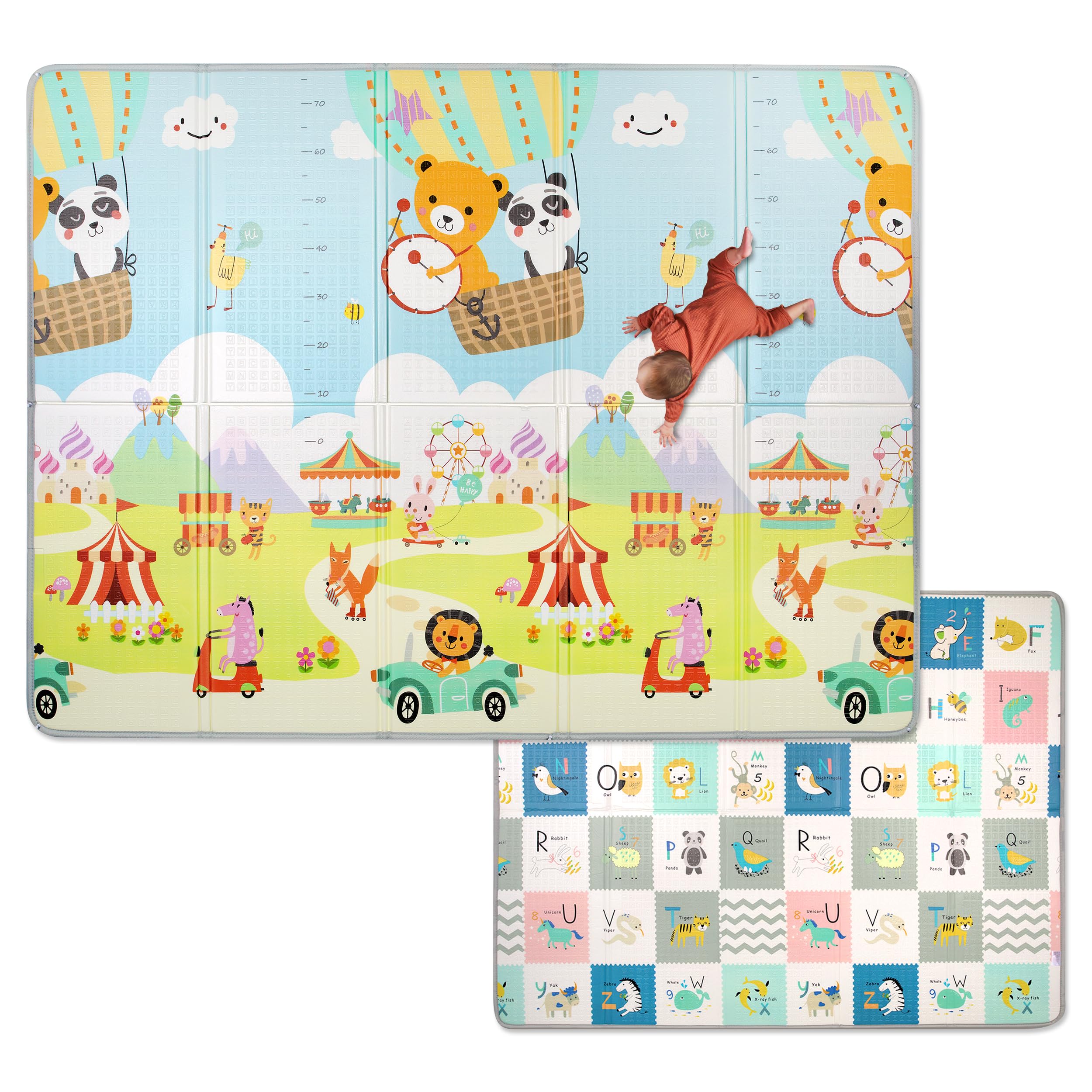 HENA Baby Play Mat - Foldable Playmats for Babies and Toddlers, Infants - Non-BPA, Odorless, Non-Slip, Waterproof XPE Foam Flooring with Storage Bag - Portable Floor Play Mat for Kids - 59x79 inches