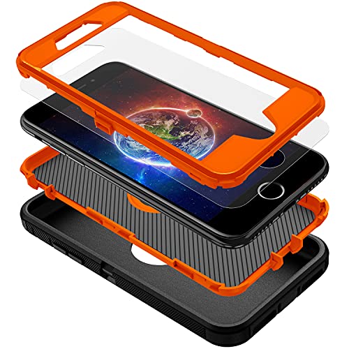 RegSun for iPhone SE 2020 Case,Built-in Screen Protector,Shockproof 3-Layer Full Body Protection Rugged Heavy Duty High Impact Hard Cover Case for iPhone SE 2nd Gen 4.7-inch,Black/Orange