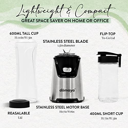 Personal Compact Bullet Blender with BPA-Free 400mL Short Blender Cup and 600mL Tall Cup, Portable Blender for Shakes and Smoothies, Mini Blender for kitchen with Extractor Blade - Domaya