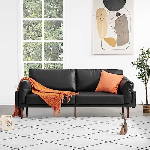 Vonanda Black Upholstered Sofa, Faux Leather Sofa Couch, 72 Inch Black Couch for Living Room, Mid Century Modern Sofa, Office couch for small space, Apartment sofa, Condo, Loft, Bungalow, House, Black