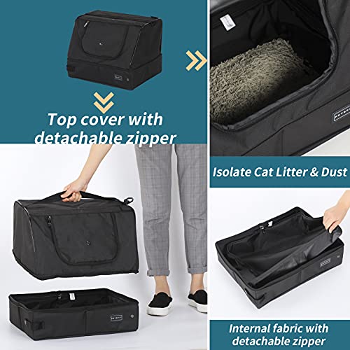 Petsfit Upgrade Travel Portable Cat Litter Box for Medium Cats & Kitties,Leak-Proof, Lightweight, Foldable (Black(with lid), 17" Lx13 Wx12.5 H)