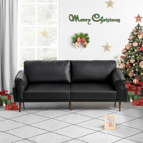 Vonanda Black Upholstered Sofa, Faux Leather Sofa Couch, 72 Inch Black Couch for Living Room, Mid Century Modern Sofa, Office couch for small space, Apartment sofa, Condo, Loft, Bungalow, House, Black