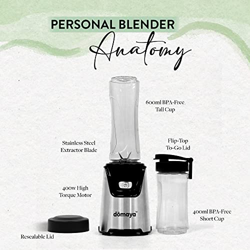 Personal Compact Bullet Blender with BPA-Free 400mL Short Blender Cup and 600mL Tall Cup, Portable Blender for Shakes and Smoothies, Mini Blender for kitchen with Extractor Blade - Domaya