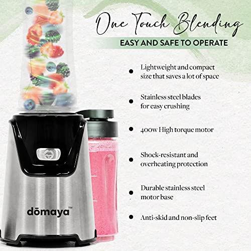 Personal Compact Bullet Blender with BPA-Free 400mL Short Blender Cup and 600mL Tall Cup, Portable Blender for Shakes and Smoothies, Mini Blender for kitchen with Extractor Blade - Domaya
