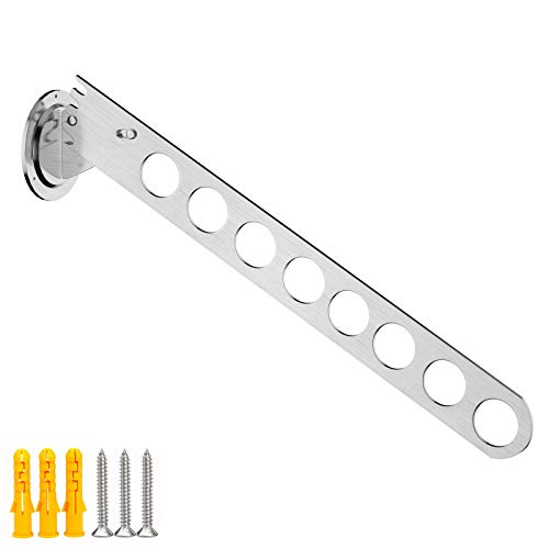 1 PCS Folding Wall Mounted Clothes Hanger Rack, Wall Clothes Hanger Retractable, Outdoor Indoor Swing Arm Laundry Hanger Dryer Rack Heavy Duty Coat Hook Clothing Hanging System Garment Rack, 8 Holes