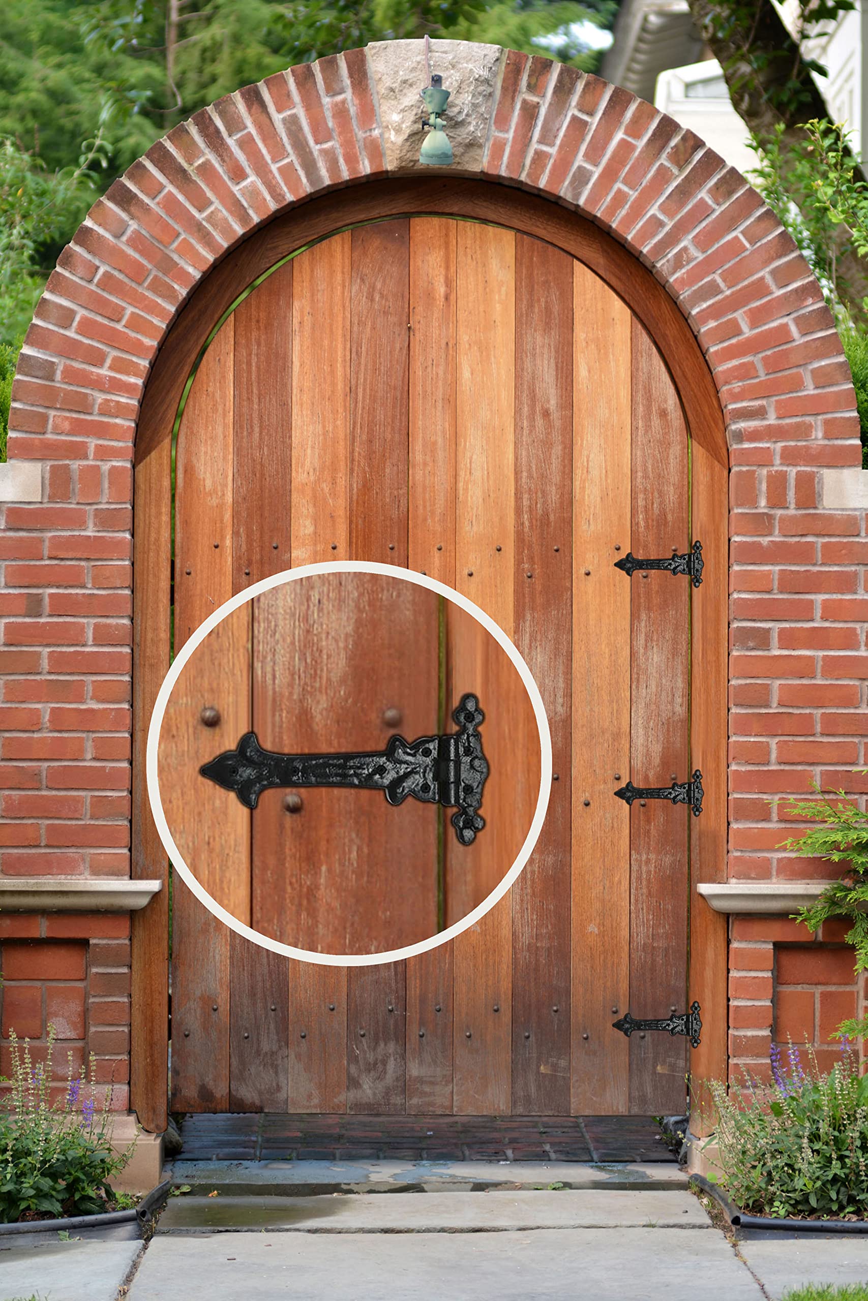 Akatva Doorbell Button with T Hinge Set – 2 Pieces Gate Hinges for Wooden Fences Heavy Duty – Bell Push Button – Doorbell Button Wired – Barn Hinges for Doors – Black Hinges – Antique Copper Finish