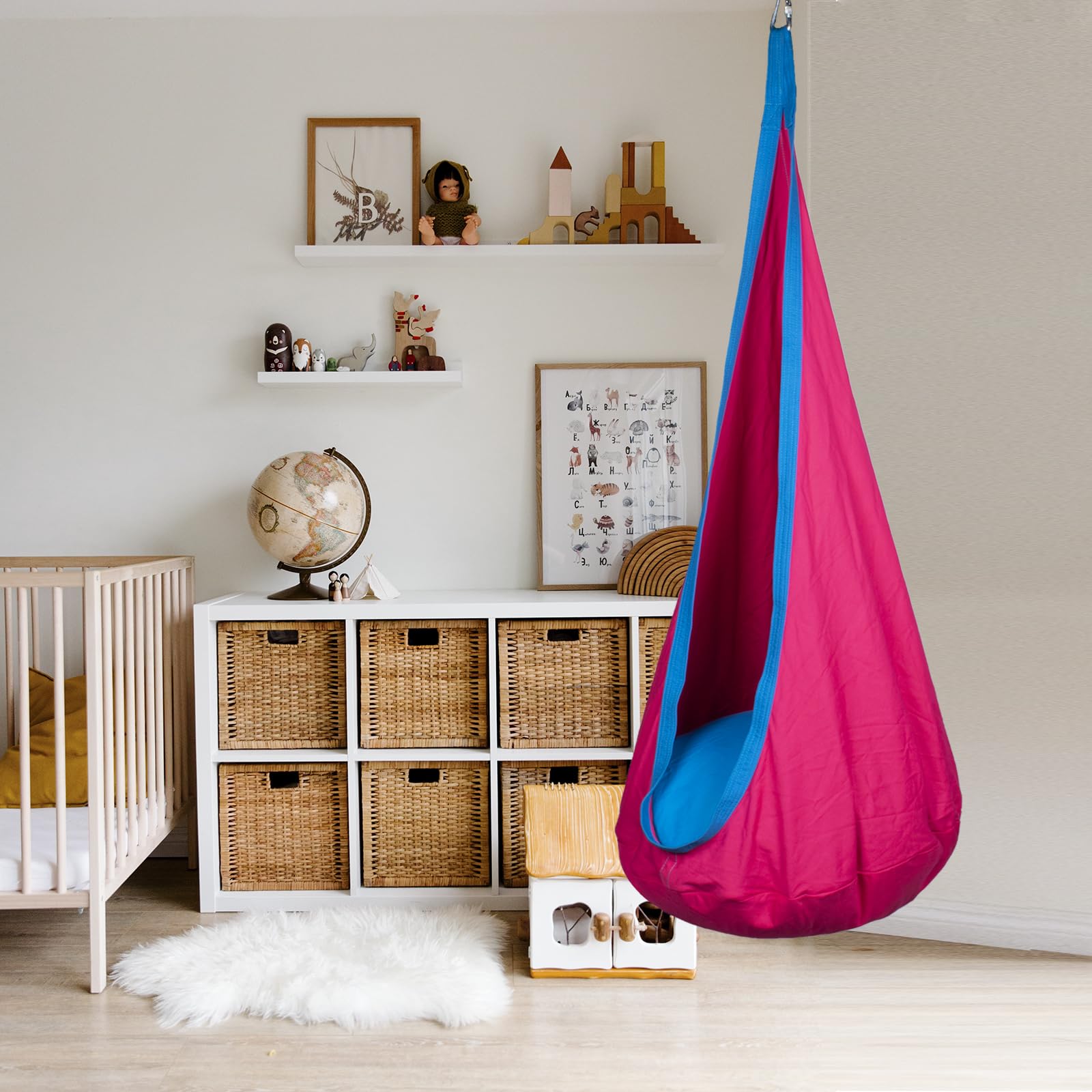 Kids Pod Swing Hanging Seat Child Hammock Chair Indoor and Outdoor Sensory Swing 100% Cotton Loading Capacity 170 lbs (Pink)