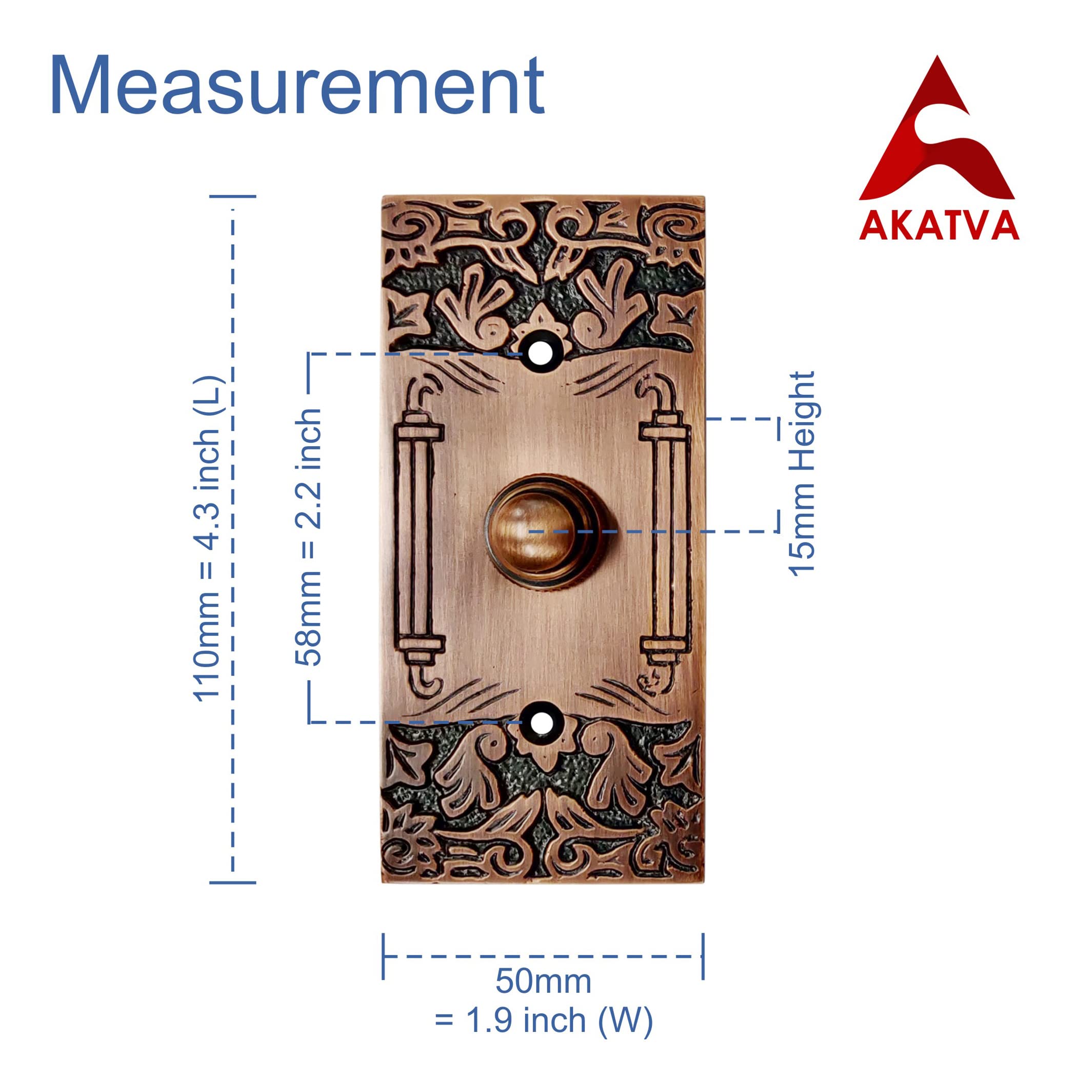 Akatva Doorbell Button with T Hinge Set – 2 Pieces Gate Hinges for Wooden Fences Heavy Duty – Bell Push Button – Doorbell Button Wired – Barn Hinges for Doors – Black Hinges – Antique Copper Finish
