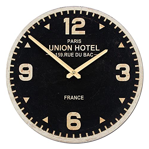 BetyHom Rustic Farmhouse 11.7 Inch Black Round Wooden Wall Clock, Vintage Wall Decor for The Kitchen, Living Room, or Office