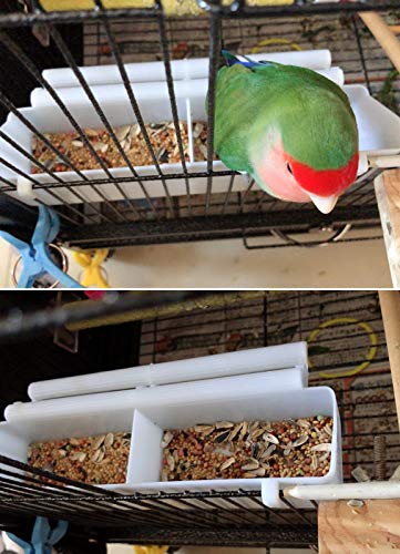 Lucky Interests 4pcs Bird Feeder, Pet Bird Food Double Plastic Seed Water Feeder Dispenser Standing Frame Plastic Food Feeder Cup for Parrots Cockatiel Pigeon Sparrow Bird Cage Bowl with 4 Bird Spoons