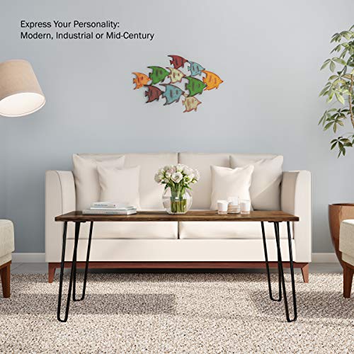 Lavish Home Coffee Table with Hairpin Legs, (L) 41.25β x (W) 19.5β x (H) 17.75β, Brown
