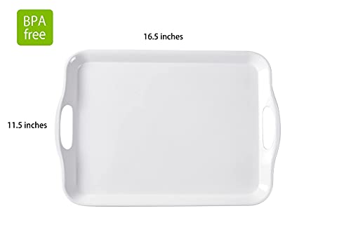 Blue Boat 16.5" x 11.5" Rectangular Serving Trays Set of 2 White,Light Weight Easy to Clean Sturdy Stackable Melamine Serving Tray with Handle, Fruit, Snacks, and Desserts Trays