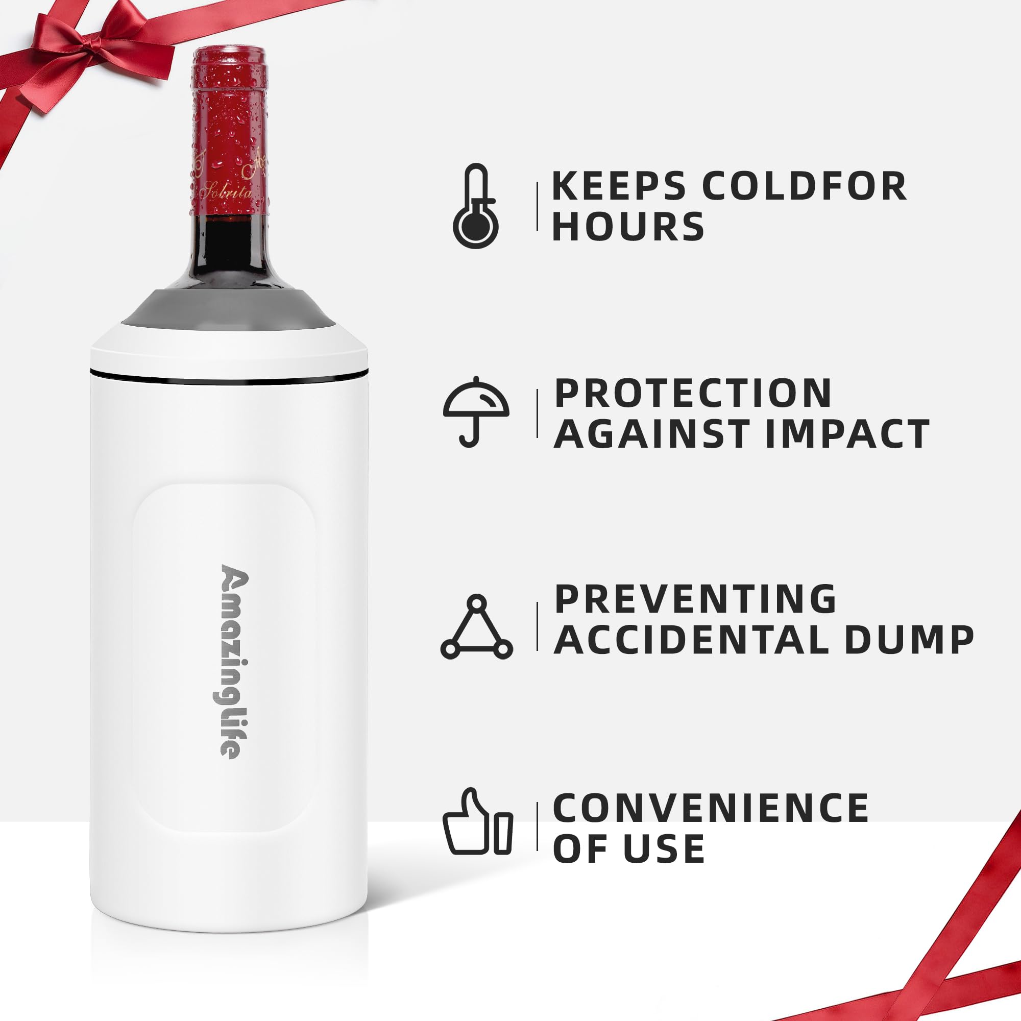 Wine Chillers Portable Champagne Cooler Stainless Steel Vacuum Insulated Wine Bottle Keep Wine Beverages Cold Gift for Wine Lover White